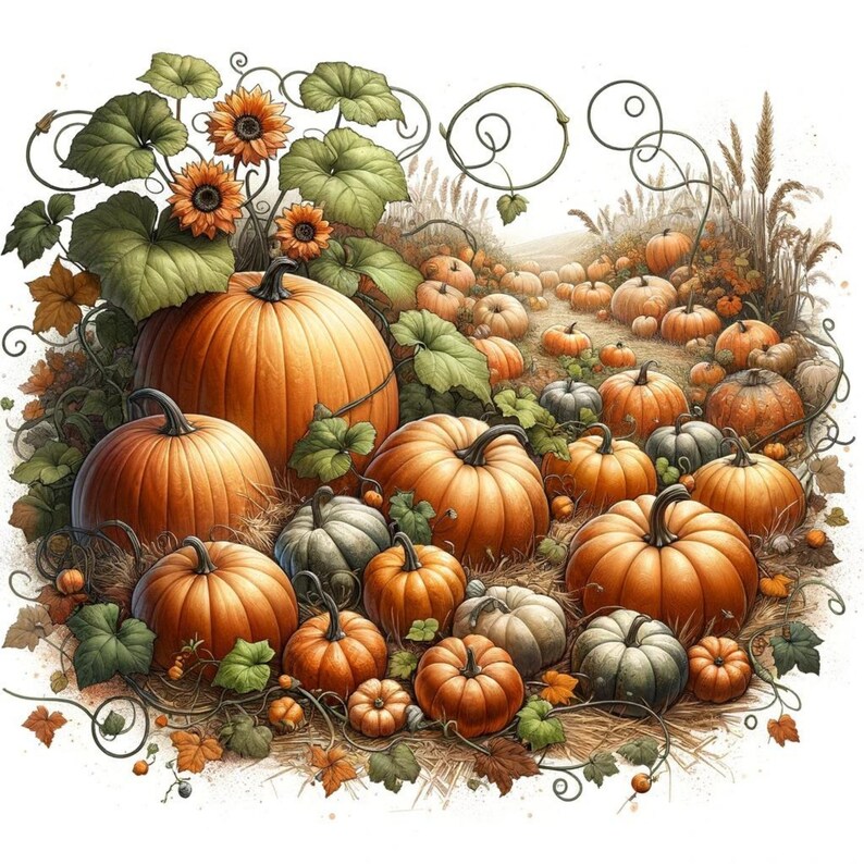 Fall Pumpkin Patch Clip Art Set, Digital Art Prints for Junk Journals ...