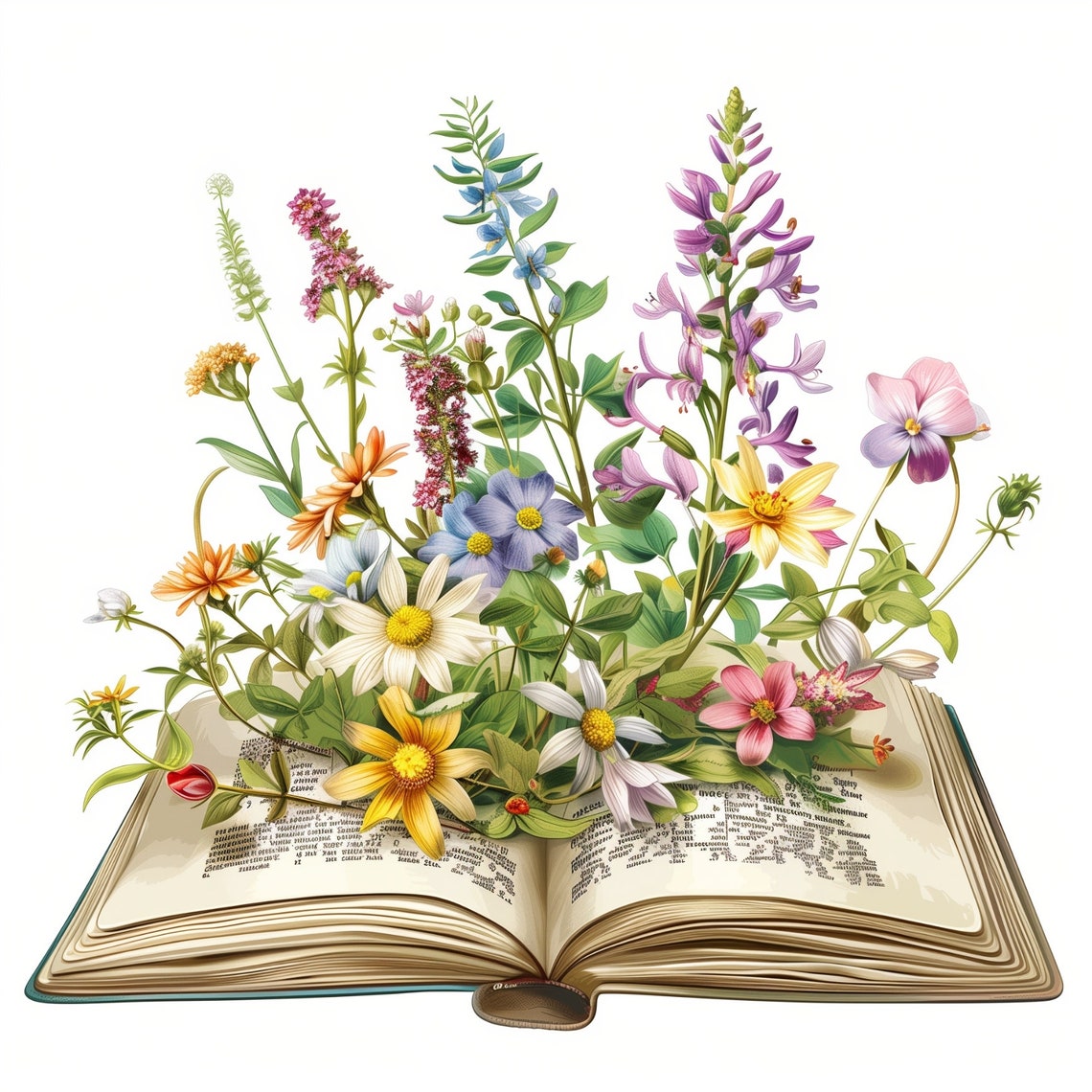 11 Opened Book Clipart, Flower Bouquets, Watercolor Book Illustration ...