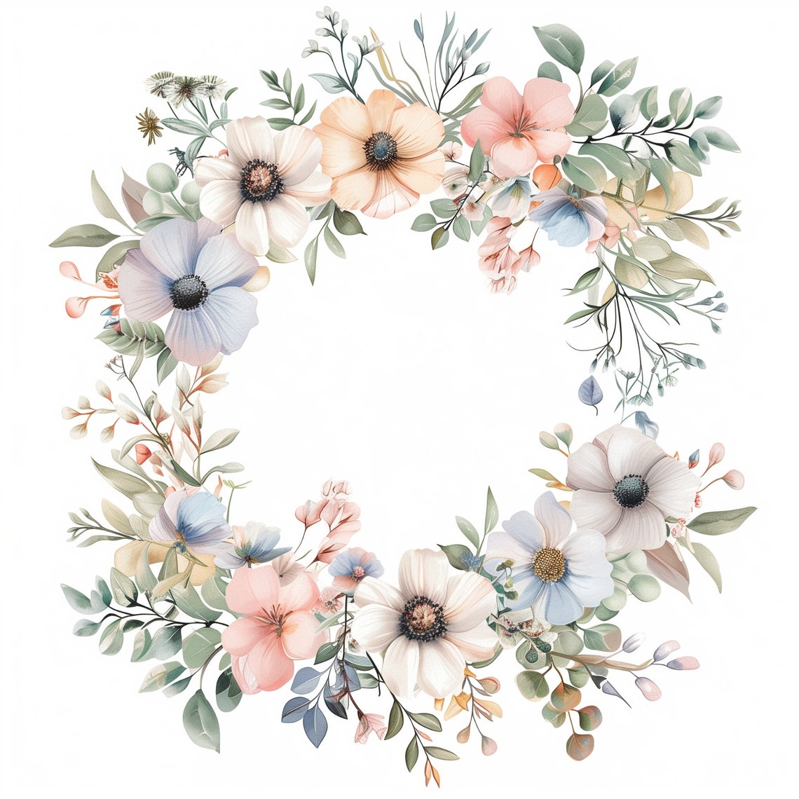 10 Mother's Day Wreath Clipart Set, Circle Florals, Wedding Flowers ...