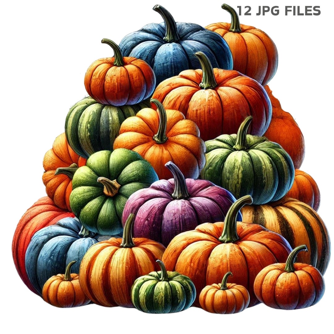 Colorful Pumpkin Stack Clipart for Fall Sublimation, Digital Download ...