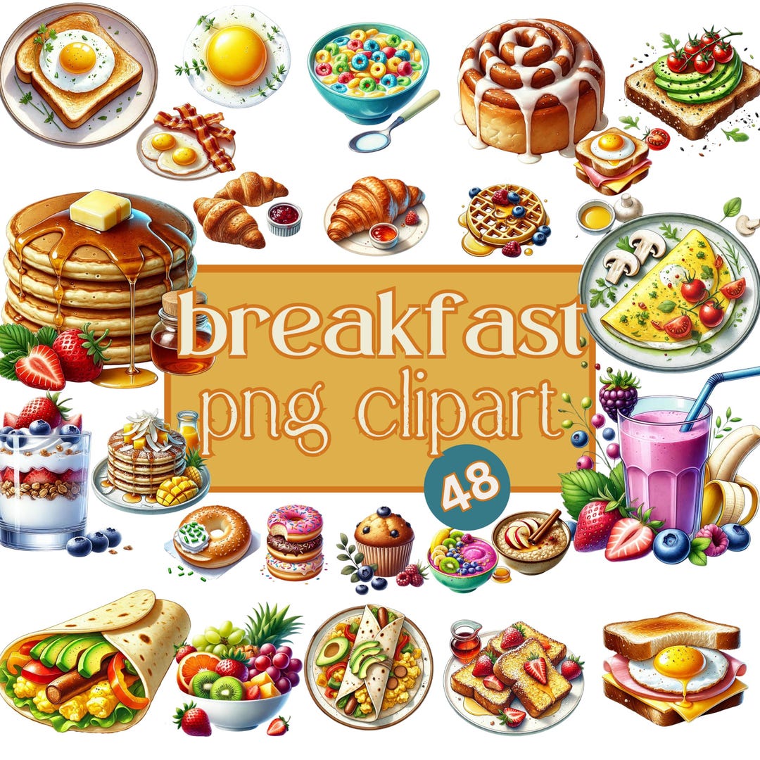 Breakfast Watercolor Clipart, Food Illustration for Digital Journals ...
