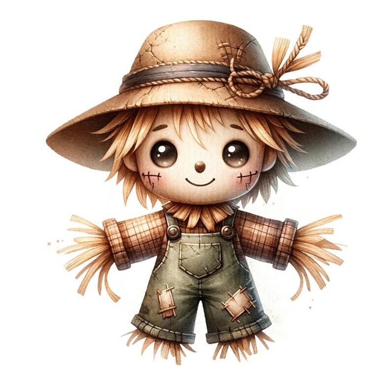 Fall Scarecrow Clipart, Vintage Watercolor Graphics, Digital Crafting ...