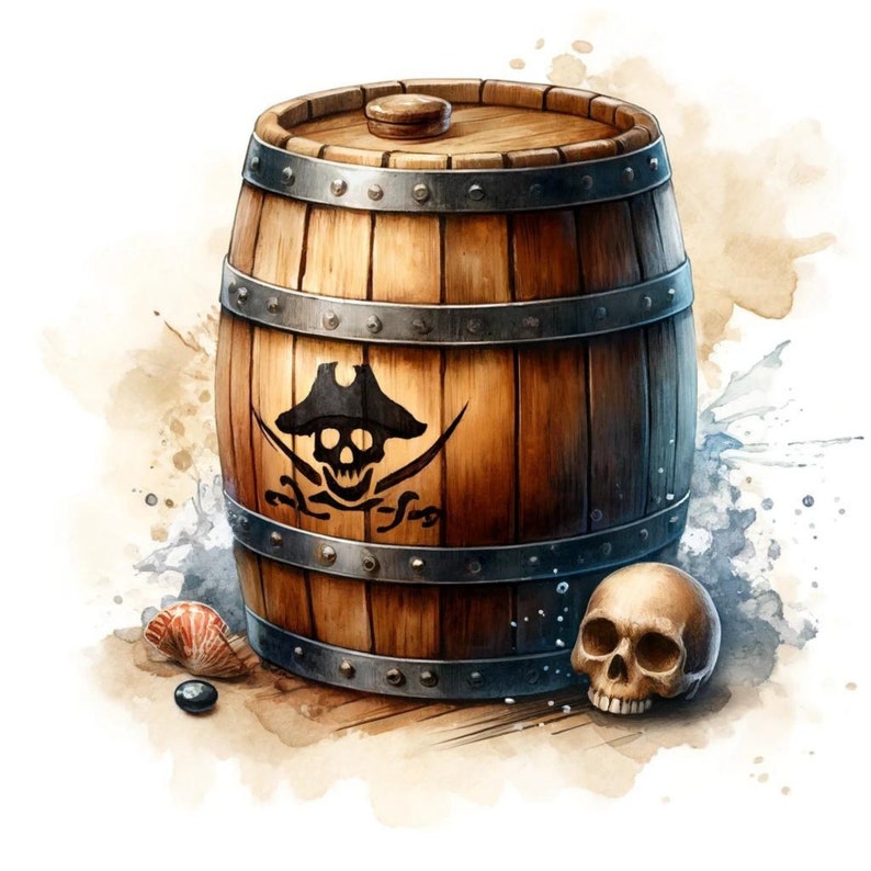 Pirate Barrel of Rum Clipart, Commercial Use Images for Junk Journal ...
