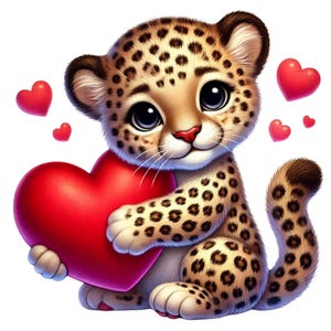 Leopard Valentine Clipart, Retro Love Watercolor JPG, Sweet Leopard ...