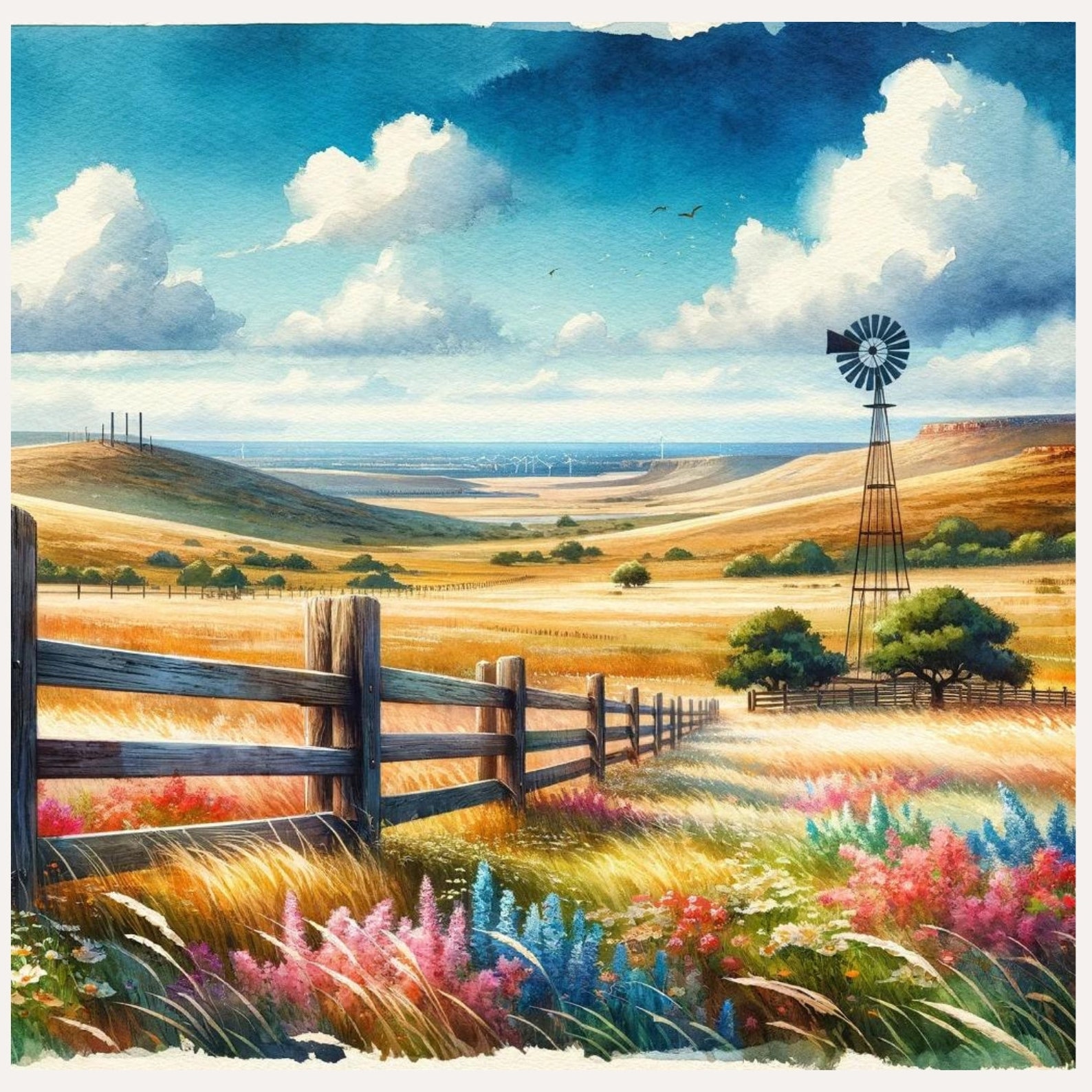 14 Watercolor Texas Landscape Digital Image Printable Design ...