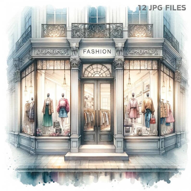 12 Fashion Boutique Clipart, Watercolor Glam Images for Luxury Shopping ...