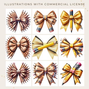 Coquette Bow Pencil Clipart, Trendy Teacher Design, Pencil With Bow JPG ...