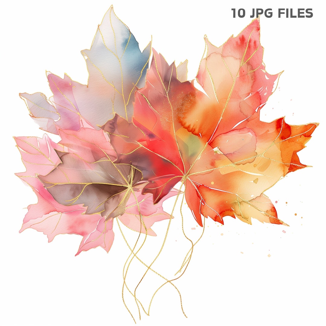 Digital Watercolor Autumn Leaves Clipart for Fall Wedding, Instant ...