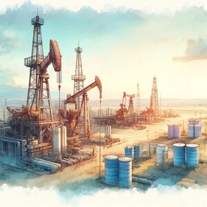 Watercolor Oilfield Landscape, Printable Artwork, Digital File, Oil Rig ...