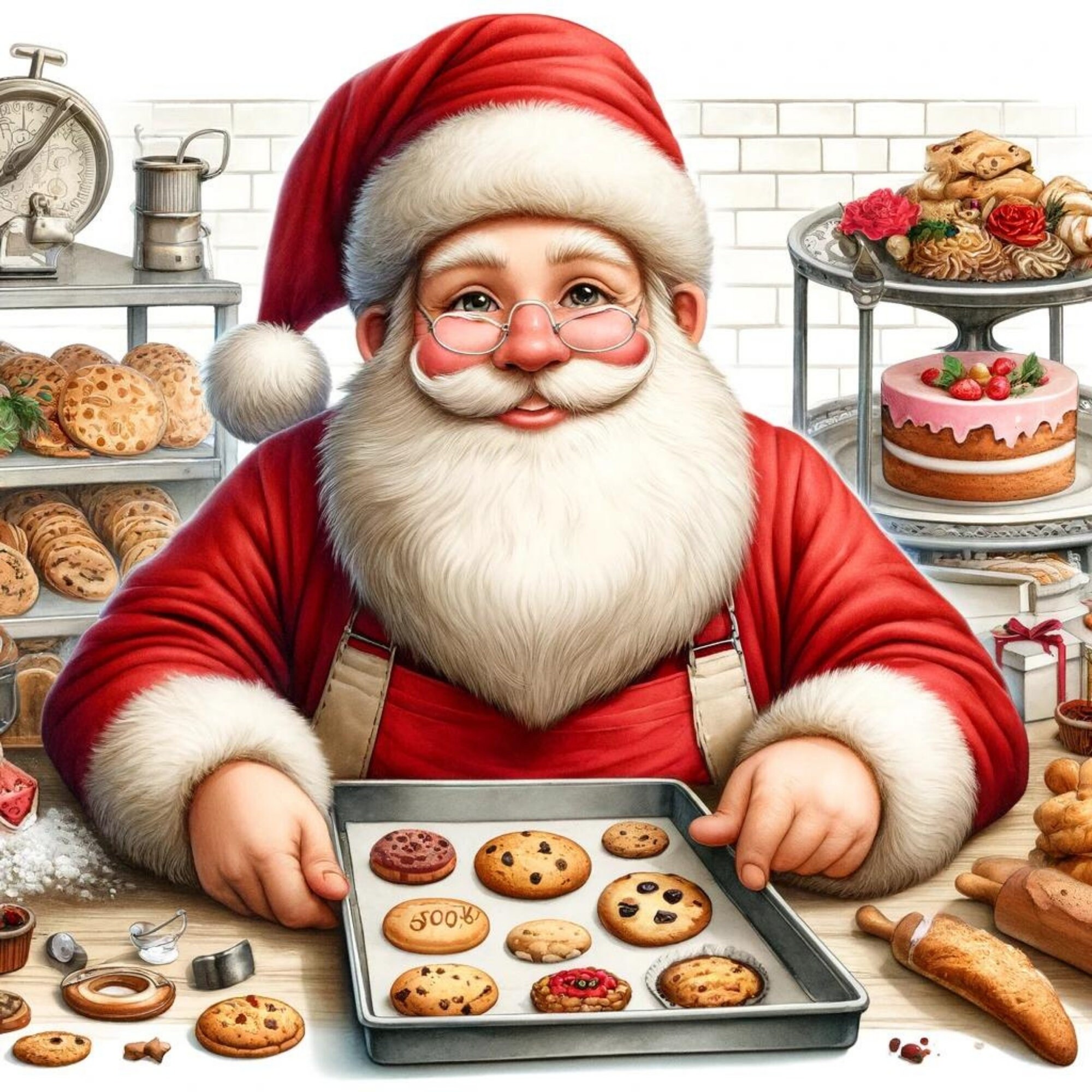 Santa Bakery Clipart & Retro Santa JPG, Junk Journal Commercial Use ...