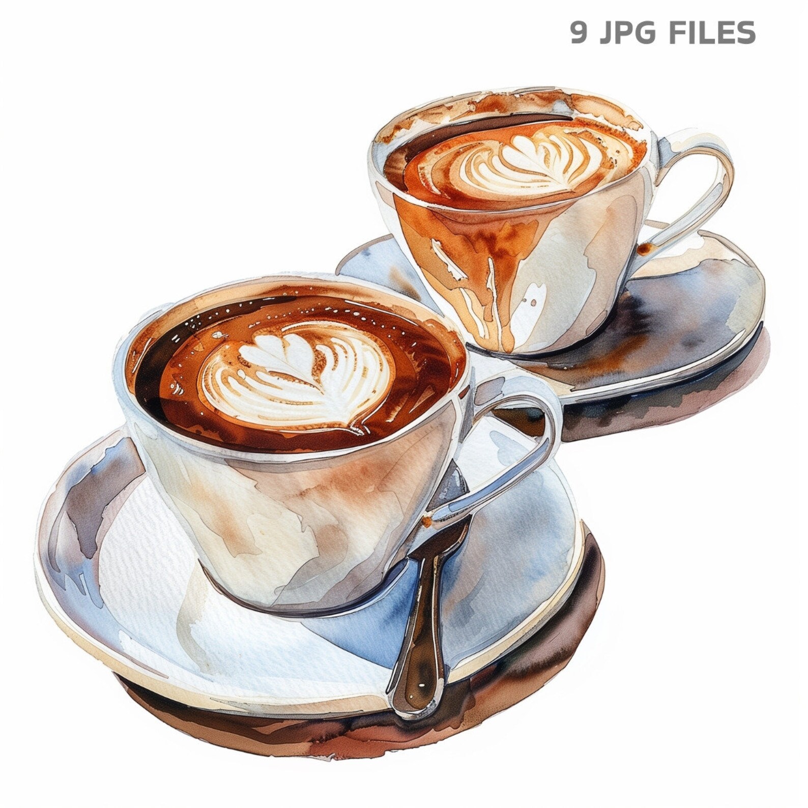 9 Watercolor Coffee Cups Clipart Set, Digital Art for Scrapbooking and ...