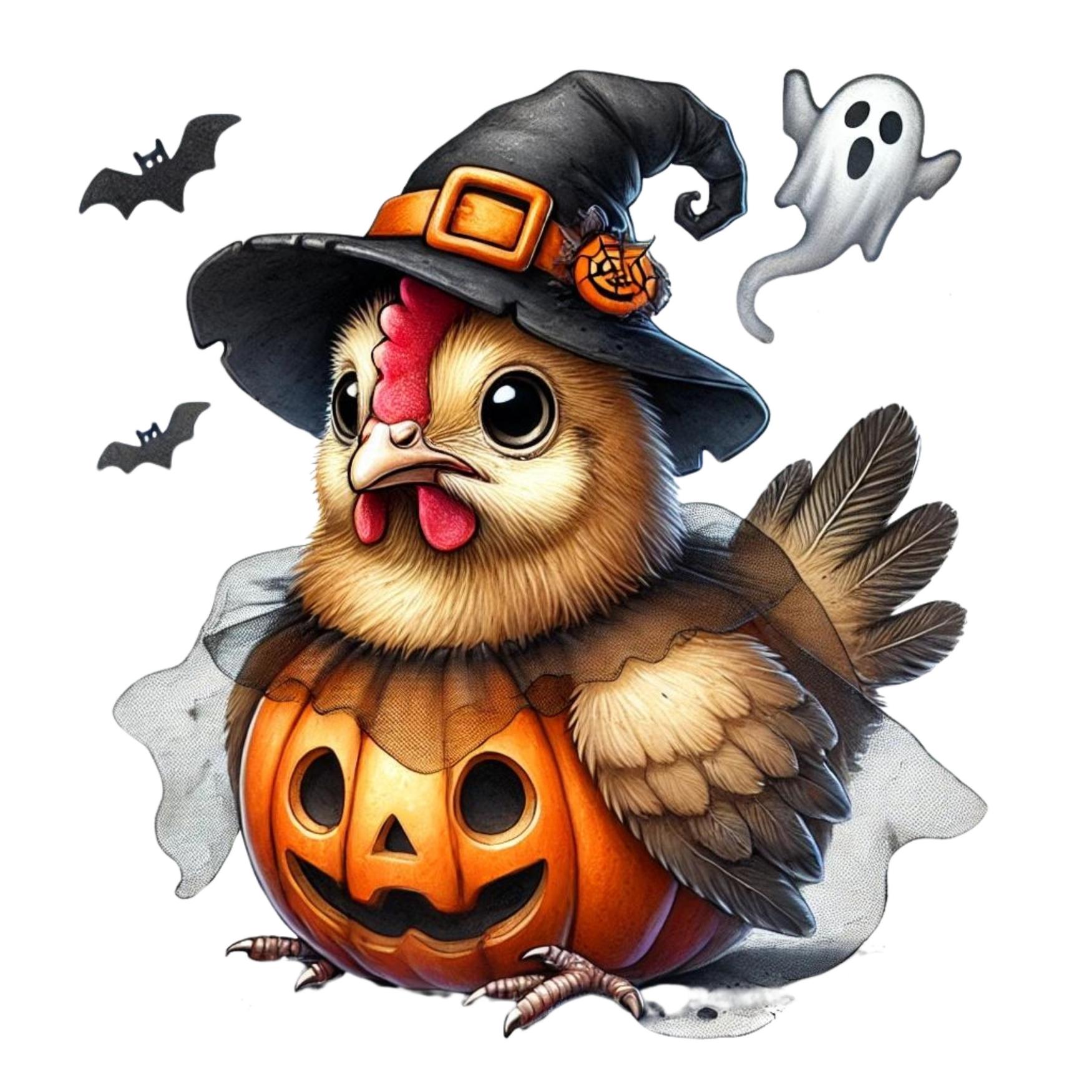 Spooky Halloween Chickens Clipart, Funny Chicken Witch & Pumpkin ...