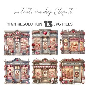 Valentines Shop Clipart, Watercolor Printable Digital Kit for ...