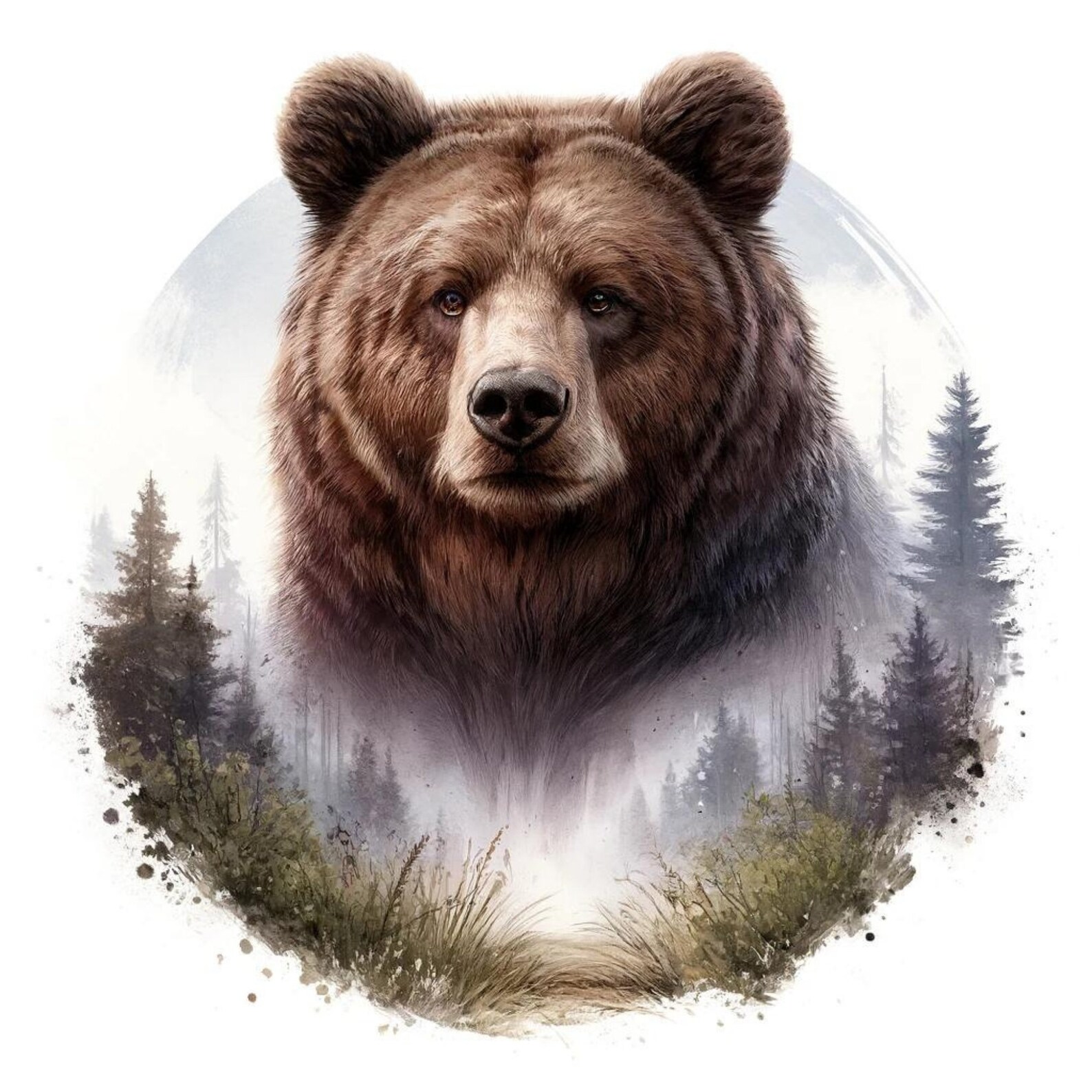 Bear in the Forest Collage Images, Commercial Use Scrapbook Ephemera ...