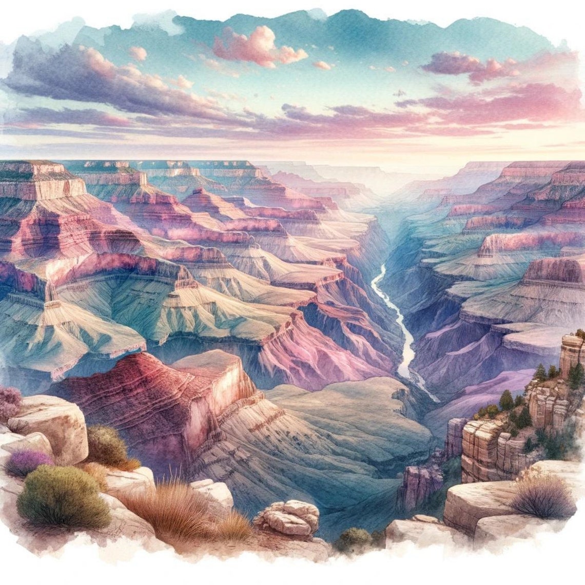 Grand Canyon Watercolor Landscape Clipart, Digital Instant Download ...