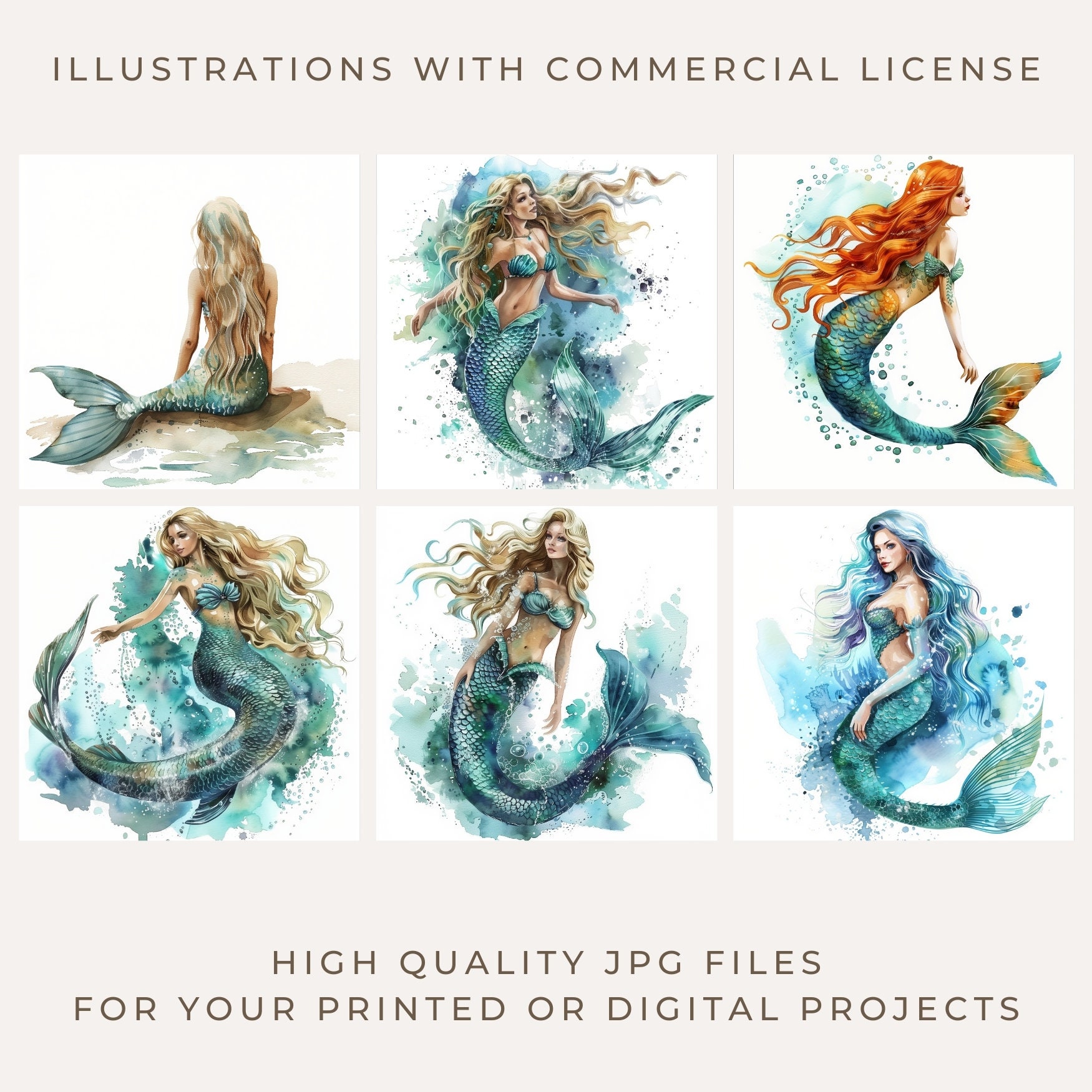 10 Mermaid Under the Sea Clipart, Instant Download Fantasy Graphics for ...