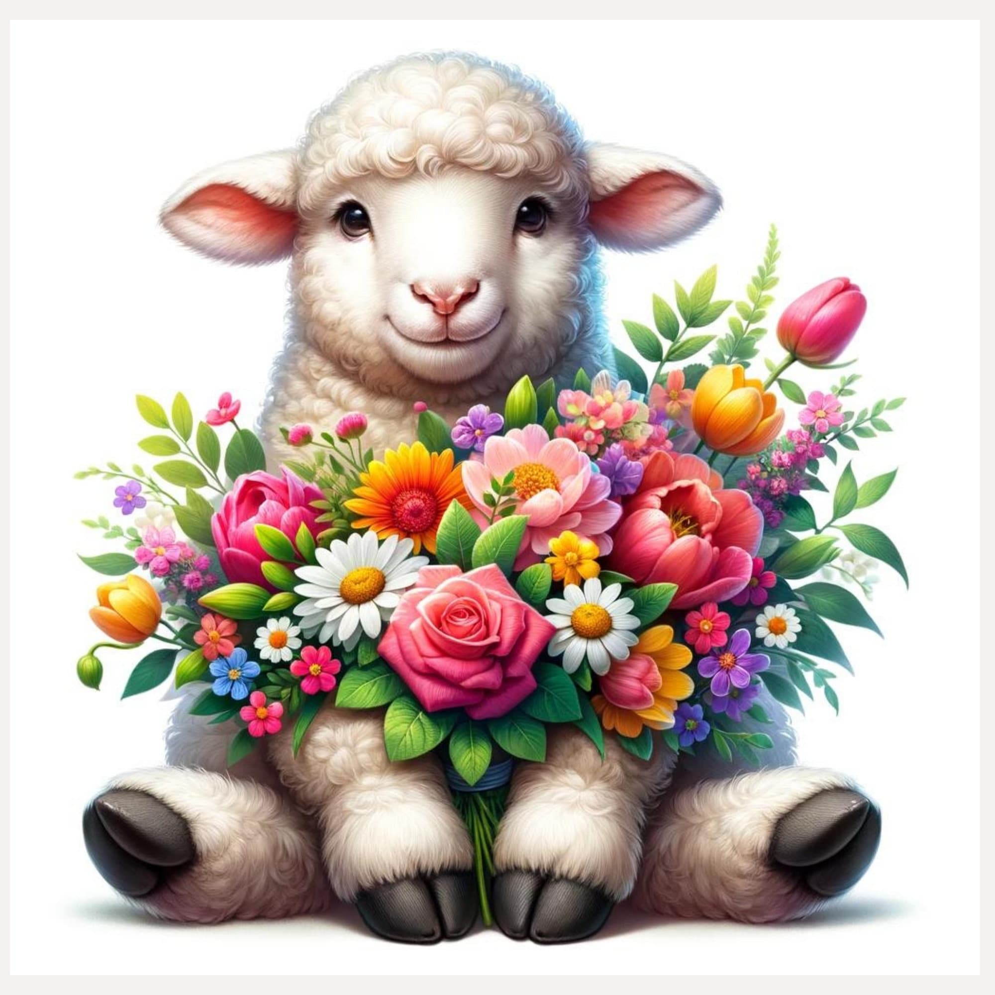10 Sheep With Flowers, Wildflower Bouquet Clipart Pack Instant Download ...