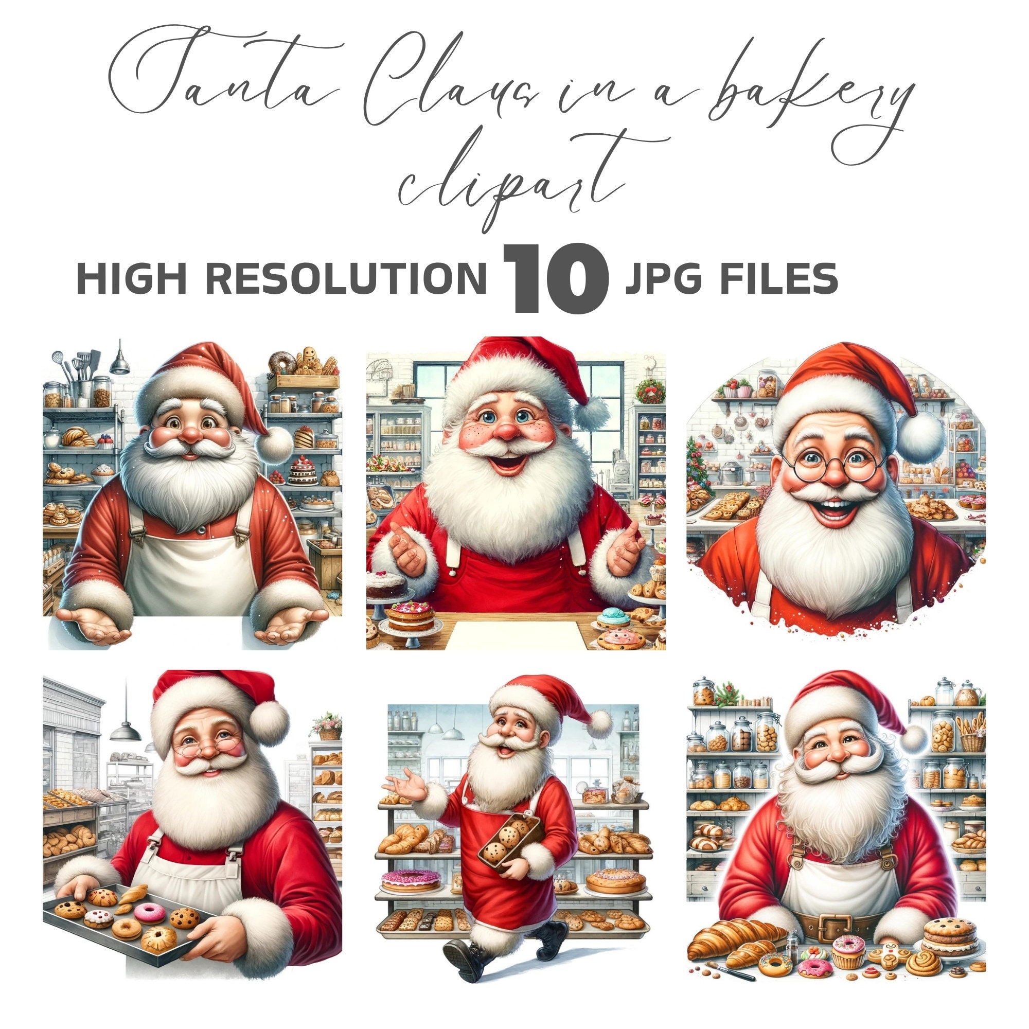Santa Bakery Clipart & Retro Santa JPG, Junk Journal Commercial Use ...