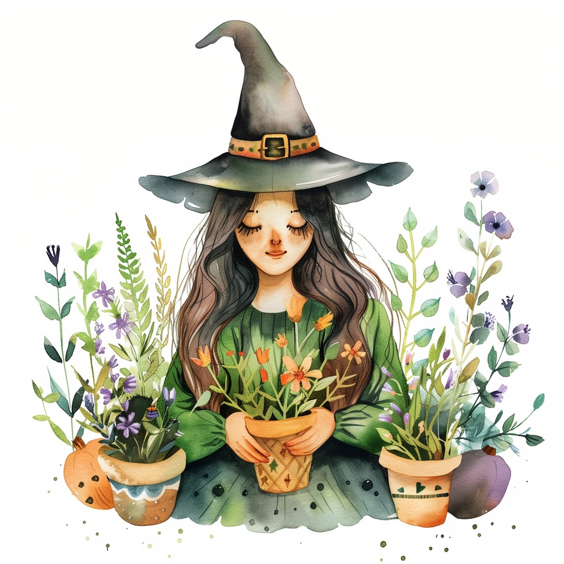 Green Witch Plant Clipart, Junk Journal, Instant Download Scrapbook ...