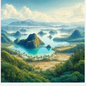Philippines Landscape, Digital Print, Ocean Painting Clip Art ...