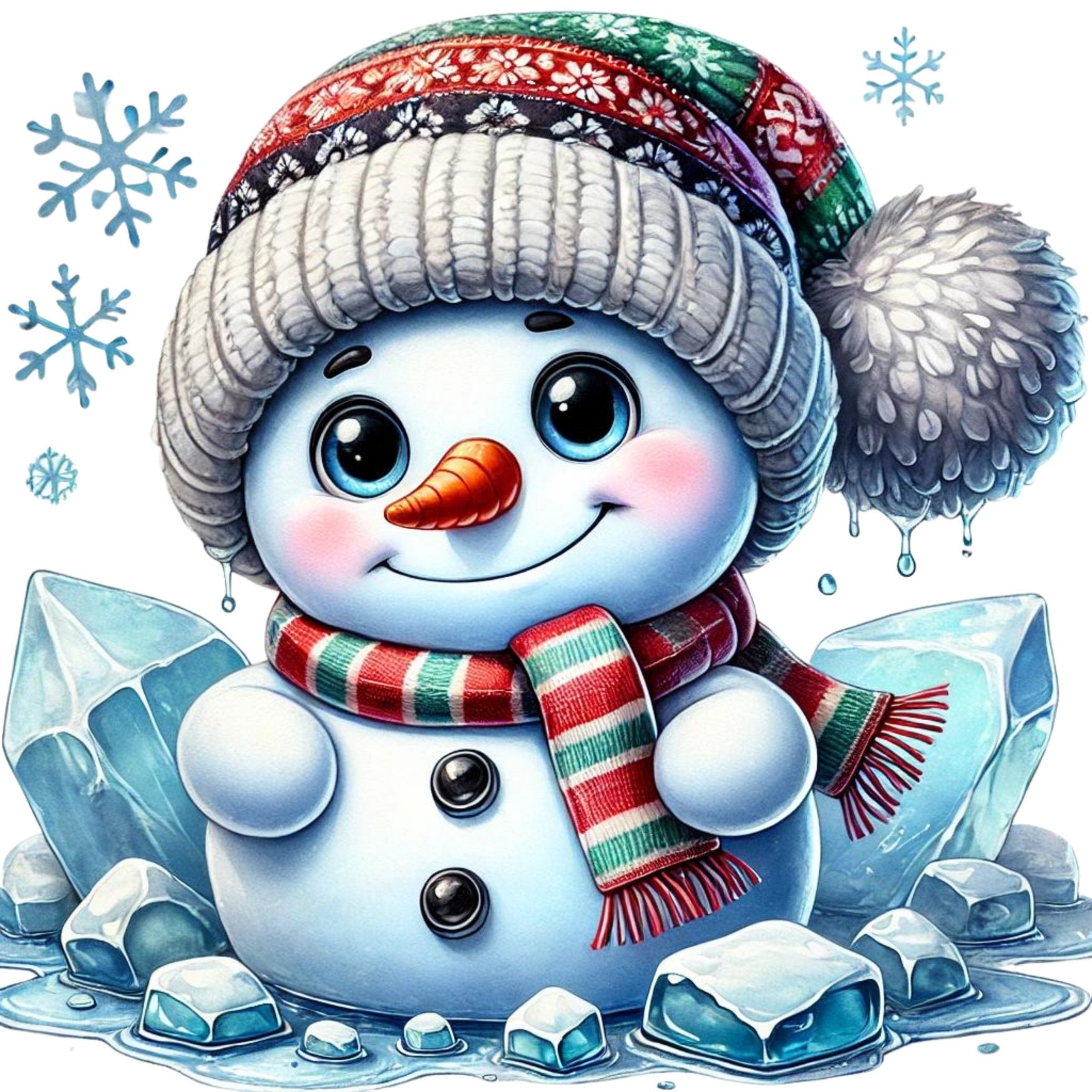 Funny Snowman With Ice Floes, Digital Images for Junk Journals, Crafts ...