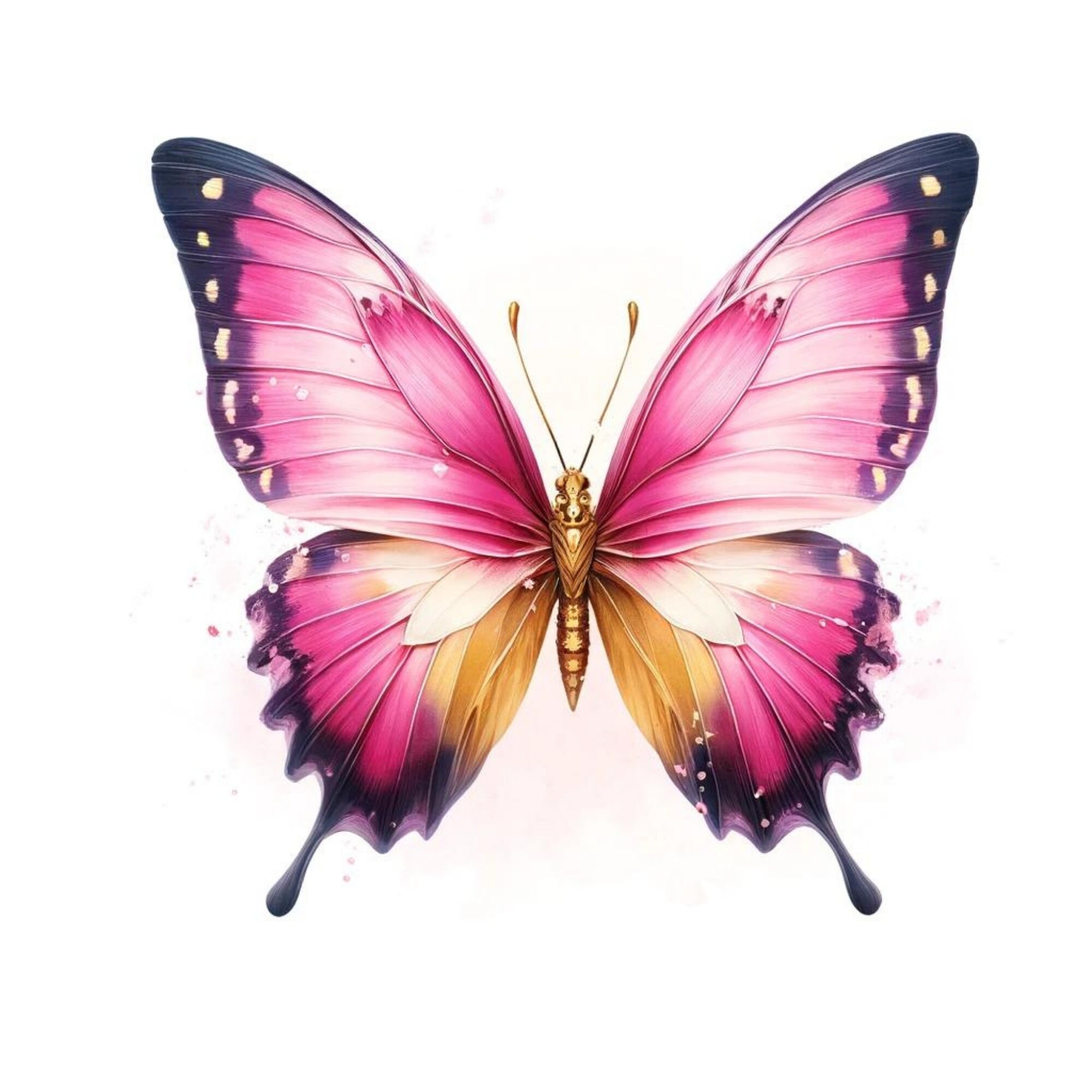 Shabby Chic Pink and Golden Butterfly Clipart for Craft Projects ...