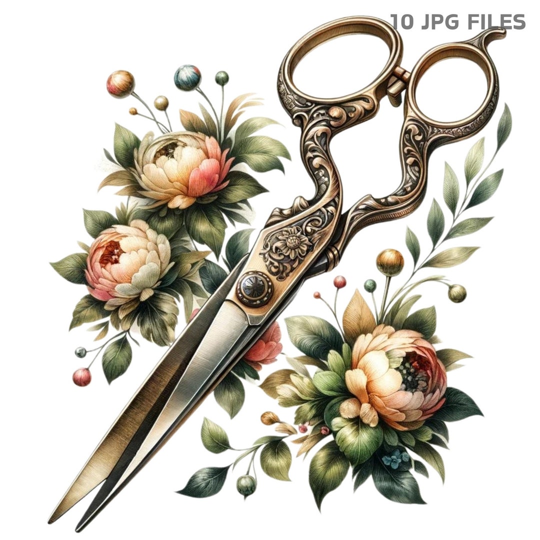10 Vintage Scissors & Sewing Graphics Digital Crafting Kit Instant ...