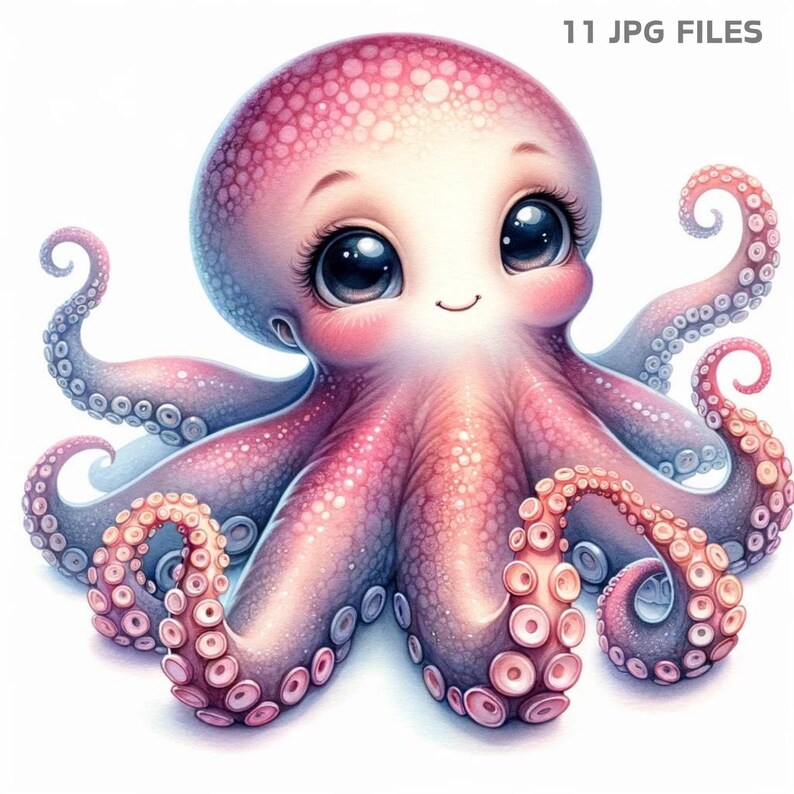 Ocean Octopus Watercolor Clipart for Baby Nursery Decor, Undersea Baby ...