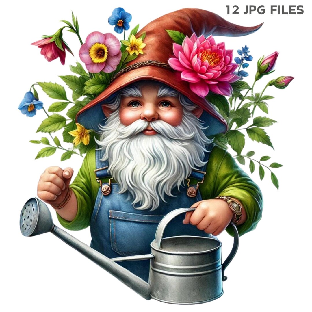 Garden Gnome Clipart Set, High Resolution JPG for Scrapbooking ...