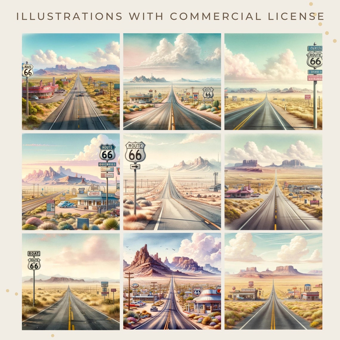 Route 66 Oklahoma, Road Trip Clipart Set, Commercial Use Digital ...