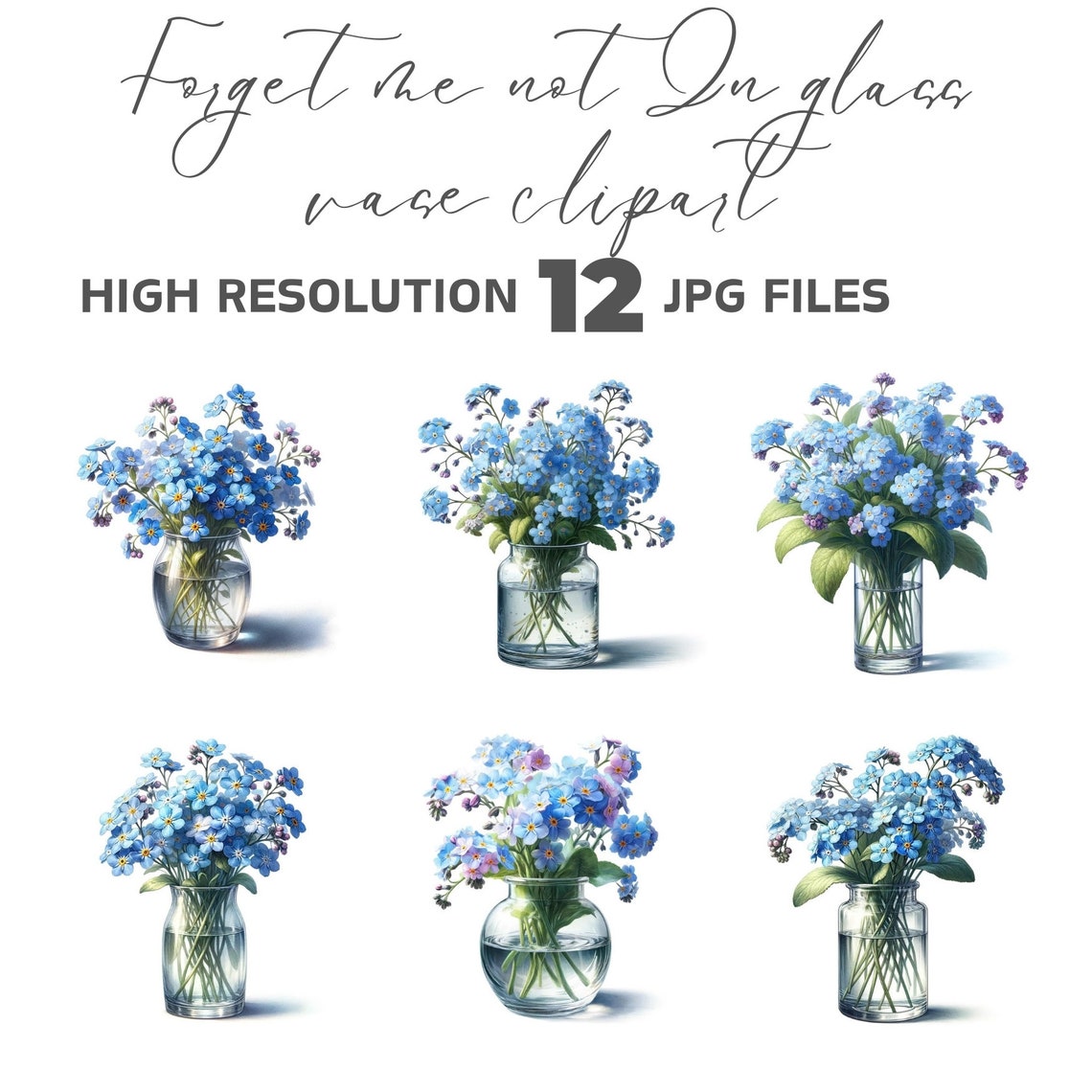 Watercolor Forget Me Not Clipart Instant Download for Commercial Use ...