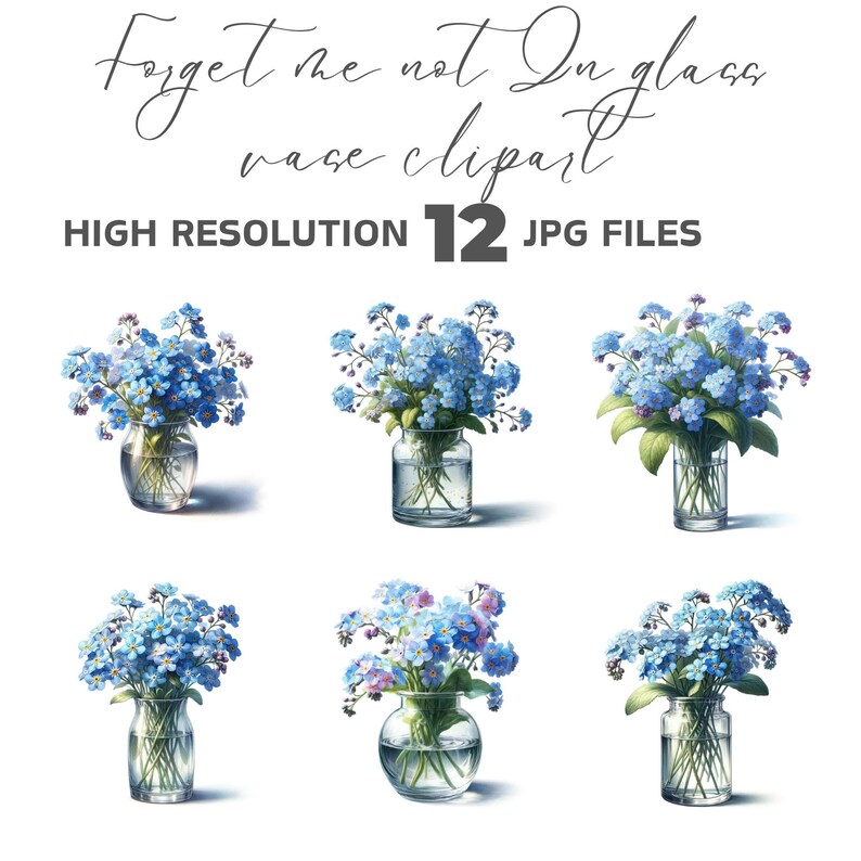 Watercolor Forget Me Not Clipart Instant Download for Commercial Use ...