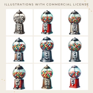 Gumball Machine, Vintage Watercolor Clipart for Scrapbook Images ...
