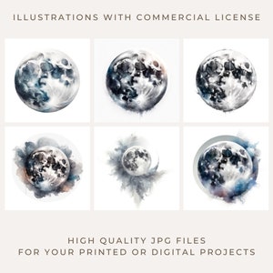 Abstract Moon Shapes Printable Art, Digital Watercolor Clipart for ...