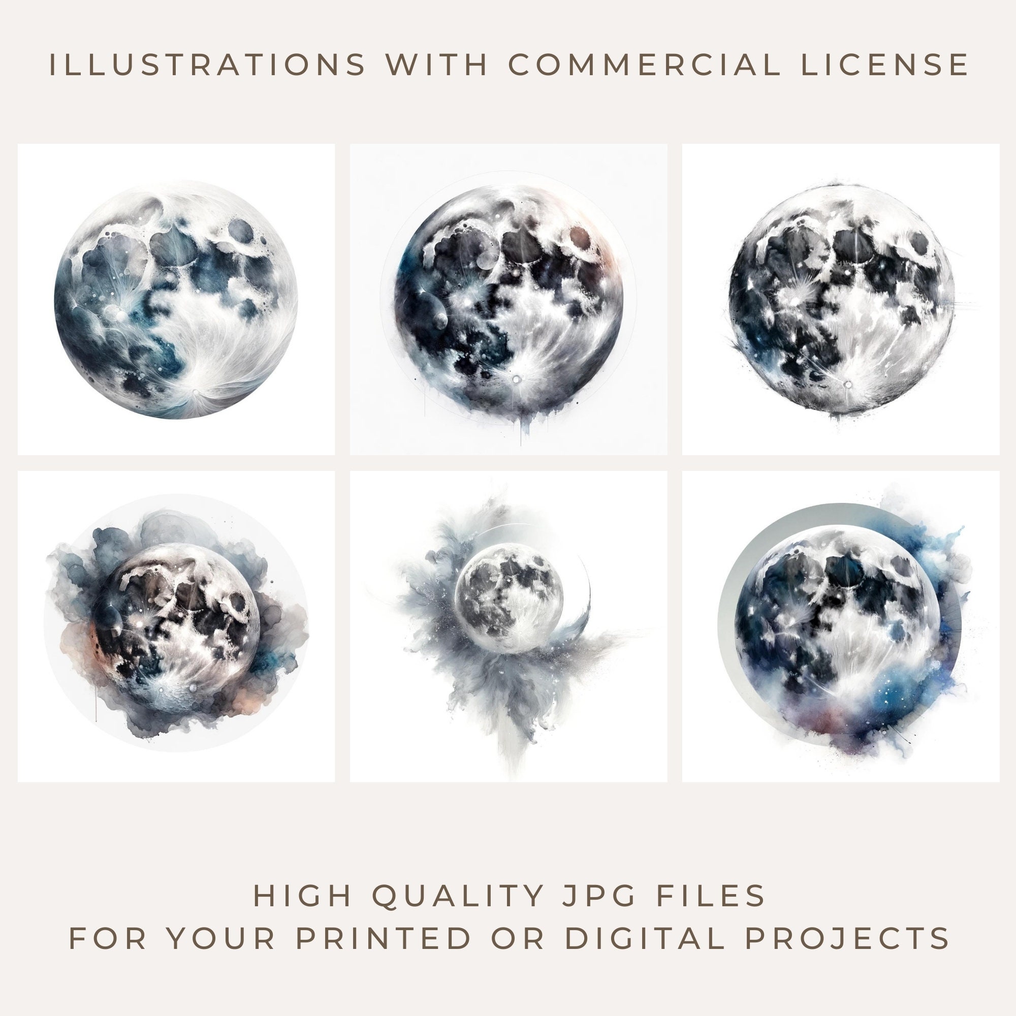 Abstract Moon Shapes Printable Art, Digital Watercolor Clipart for ...