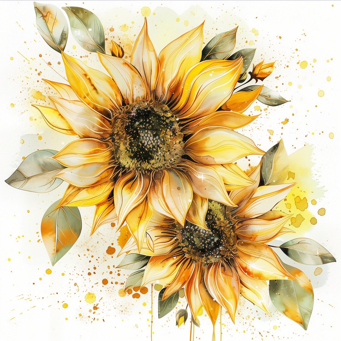 Sunflower Watercolor Clipart Set, Printable Ephemera for Shabby Chic ...