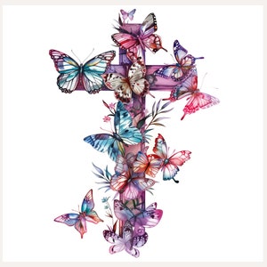12 Butterflies With Cross Clipart, Spring Butterfly Print and Cross Set ...