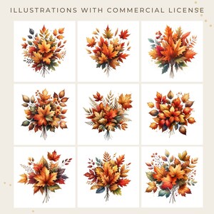 Boho Autumn Leaves Bouquet Clipart Bundle, Watercolor Digital Download ...