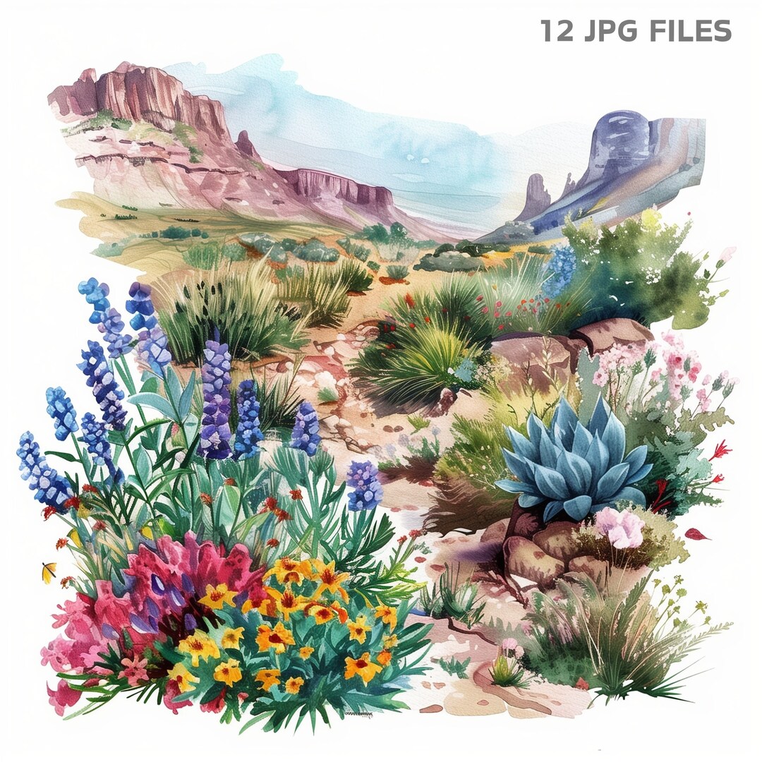 Wild Texas Watercolor Clipart, Instant Download for Digital Crafting ...