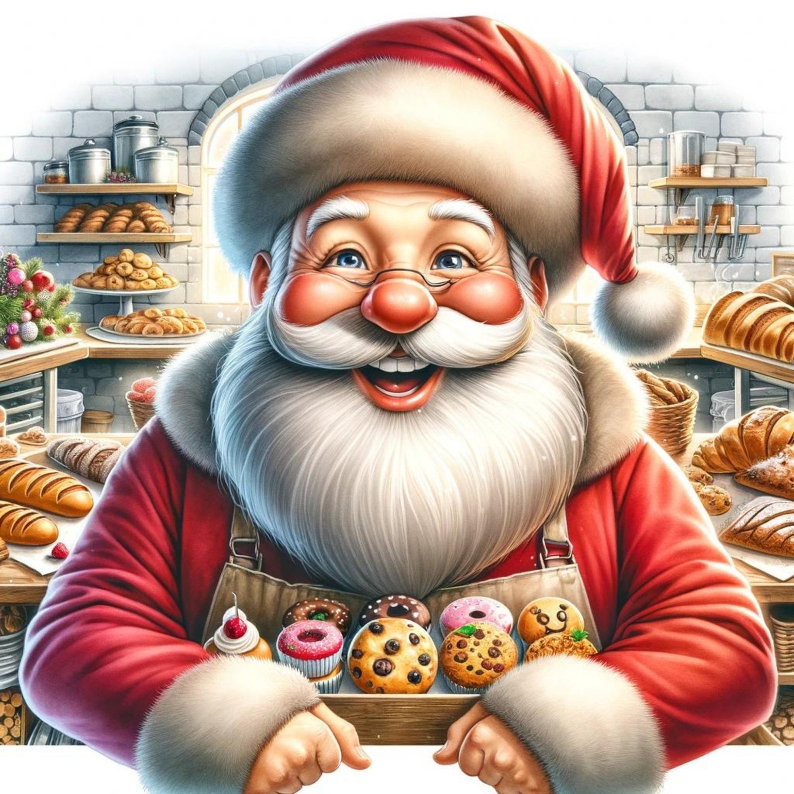 Santa Bakery Clipart & Retro Santa JPG, Junk Journal Commercial Use ...