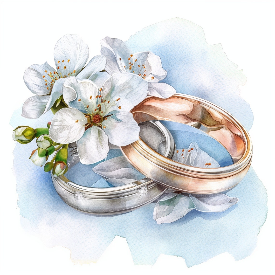 Floral Wedding Clipart, Wedding Rings, Flowers Clipart, Wedding Scrapbook Kit, Engagement Ring ...