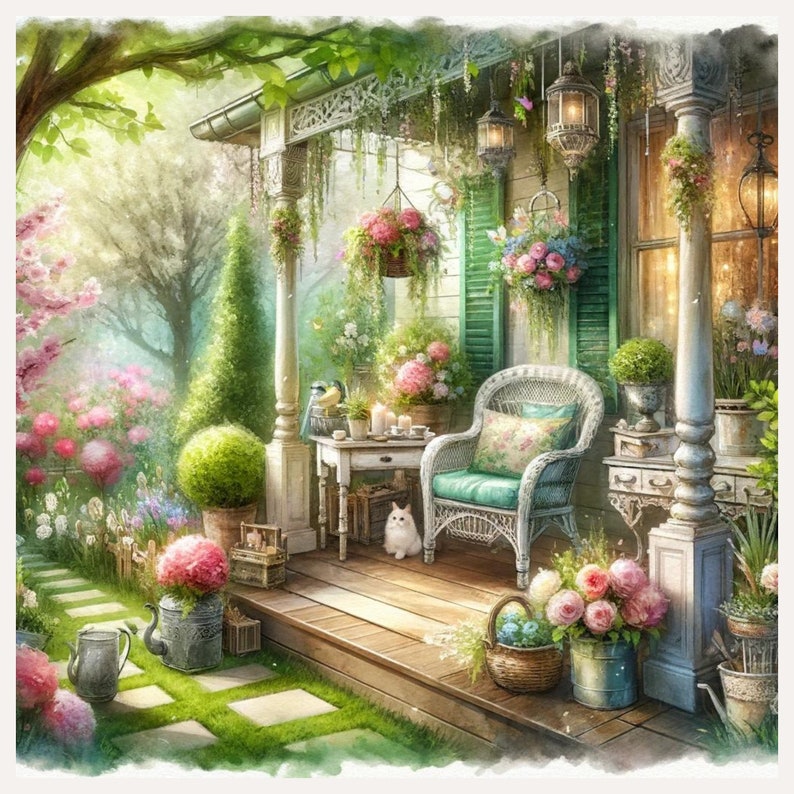 11 Shabby Chic Outdoor Porch Decor Kit, Paper Craft, Front Porch ...