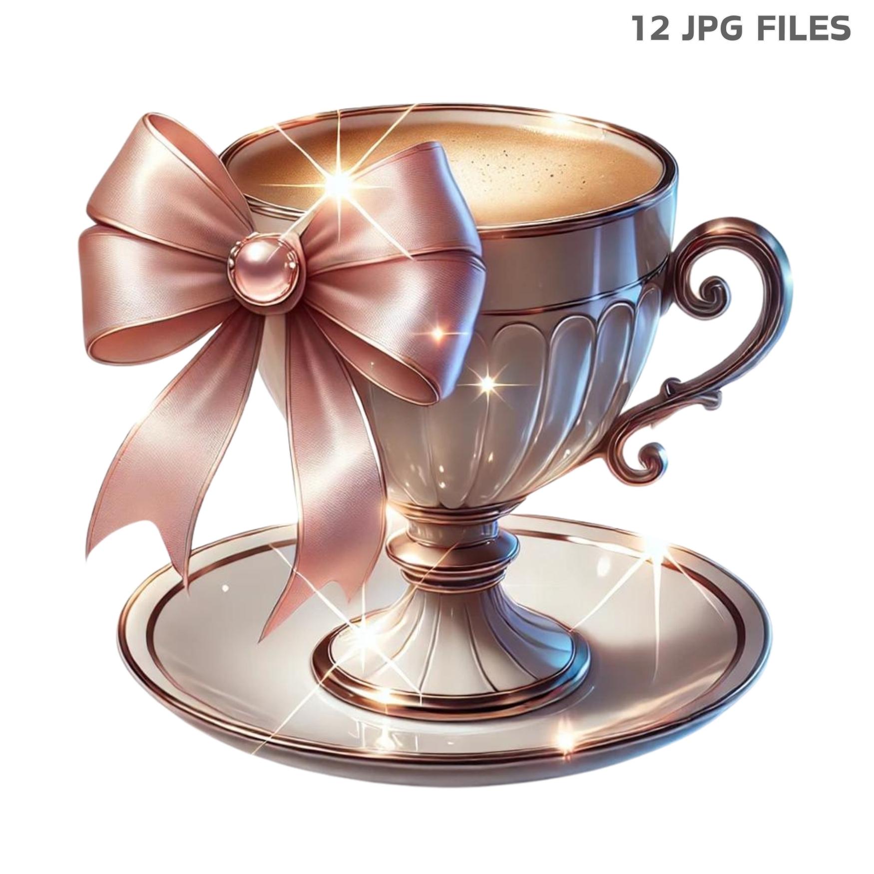 Coquette Coffee Cup With Bow Clipart, Pink Watercolor Bows, Soft Girl ...