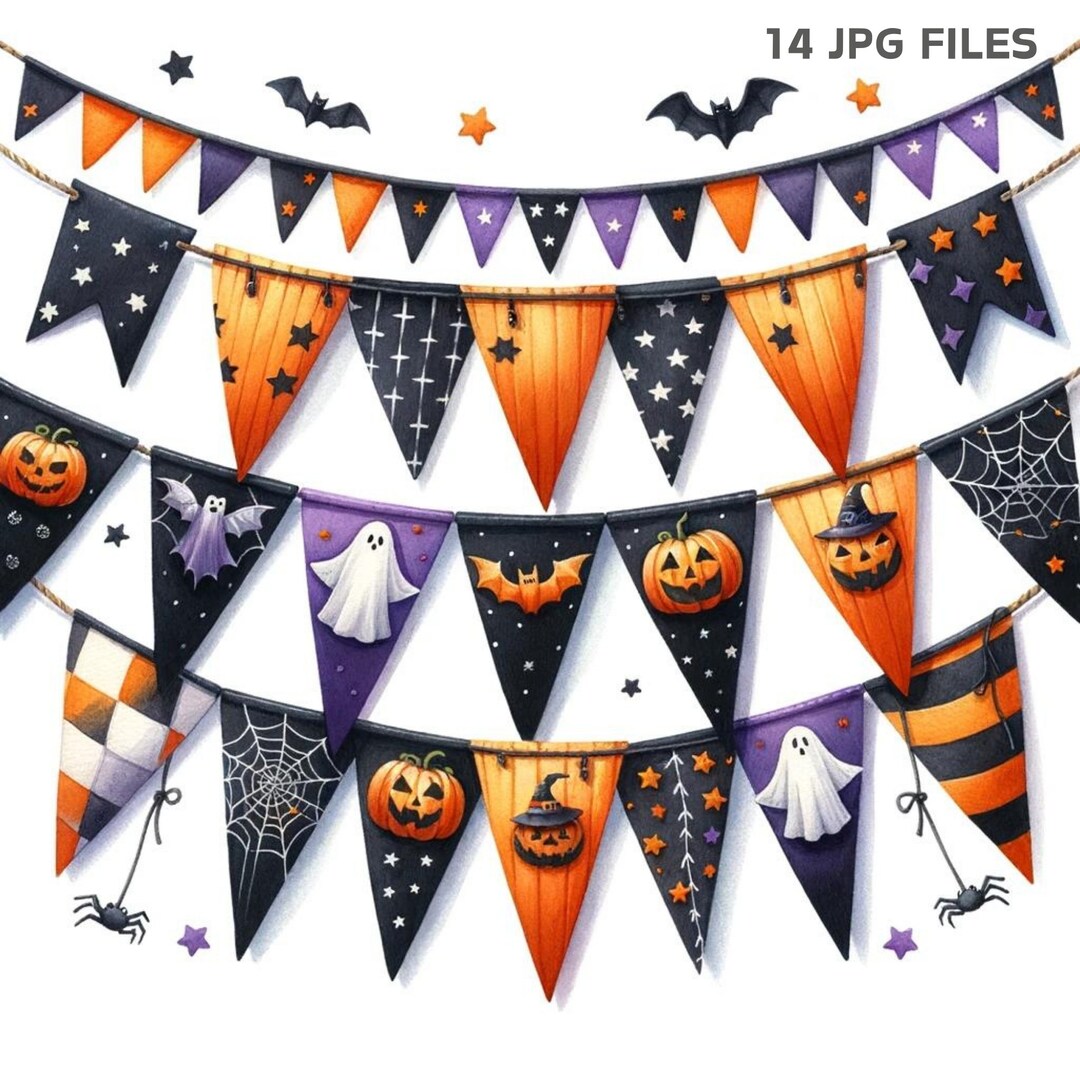Halloween Bunting Clipart Set,halloween Watercolor Bundle for DIY ...