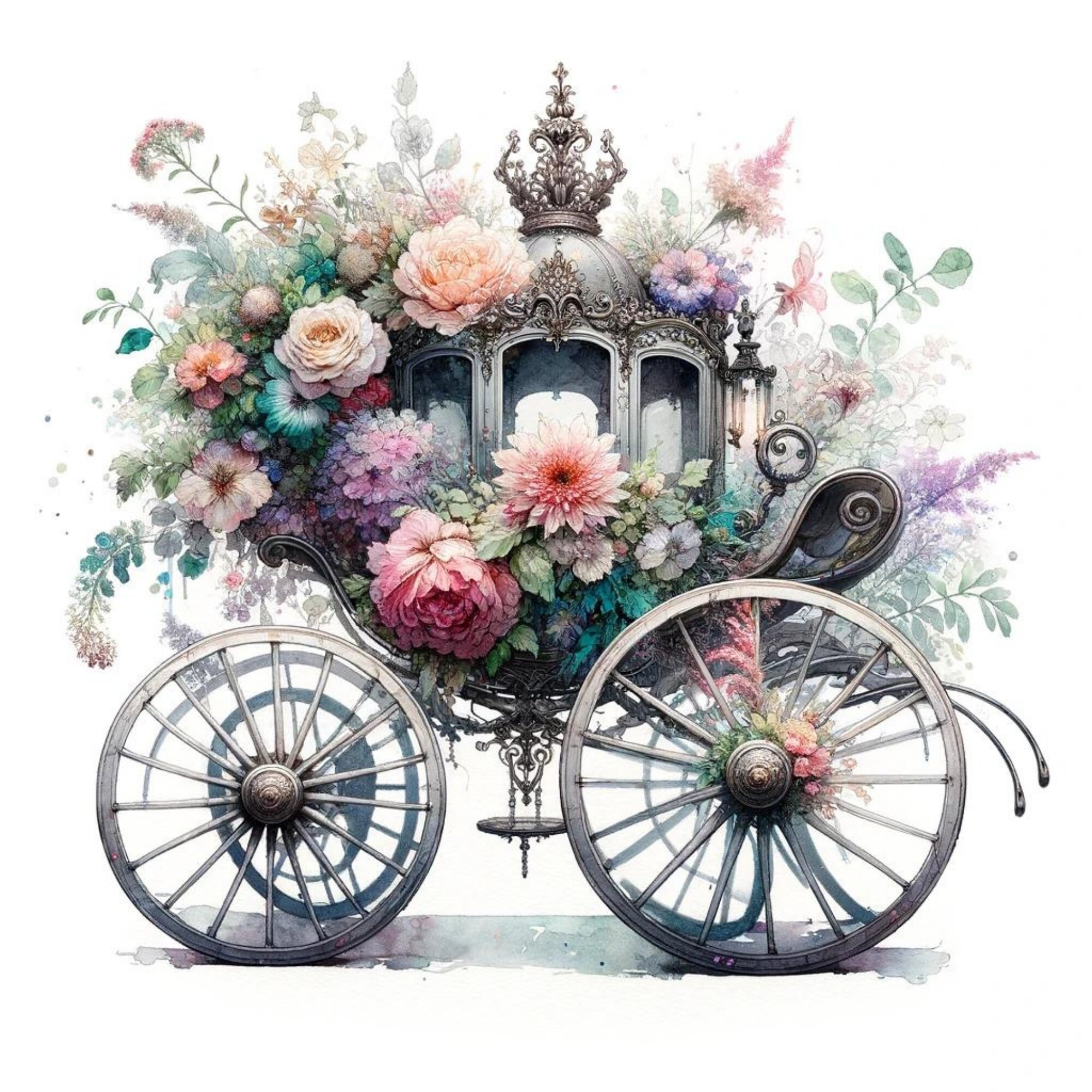 Floral Carriage Digital Clipart for Digital Crafting, Commercial Use ...