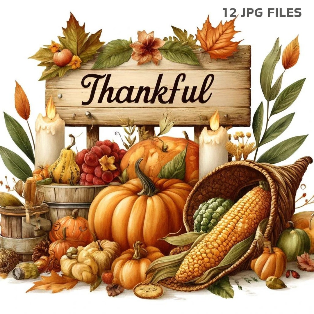Fall Thanksgiving Clipart Bundle, Watercolor Images for Digital ...