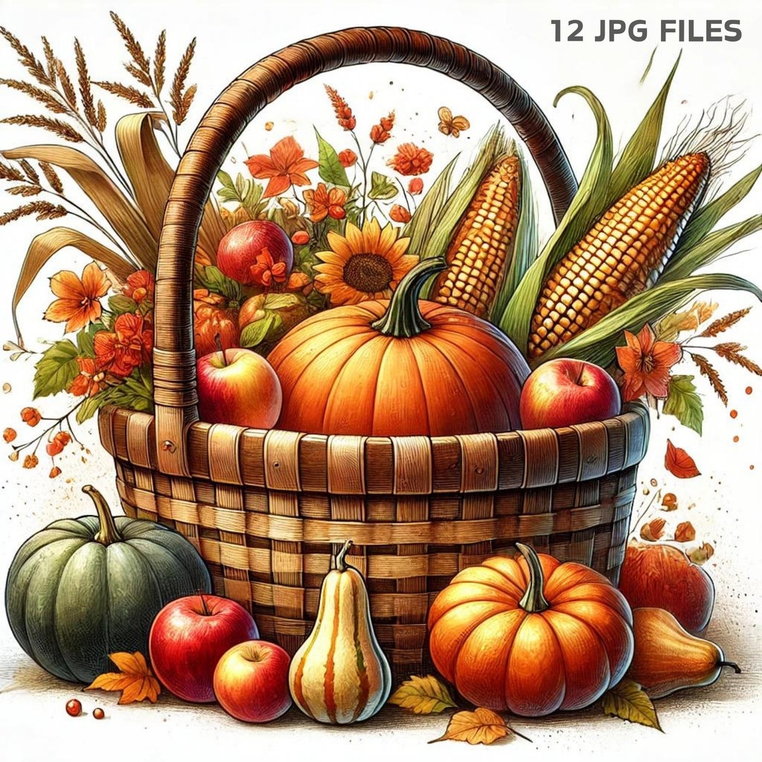 Autumn Harvest Watercolor Clipart Bundle, Digital Crafting, Vintage ...