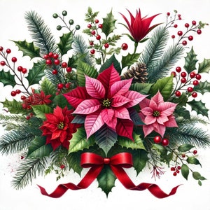 Christmas Flowers Watercolor Clipart, Digital Images for Cards ...