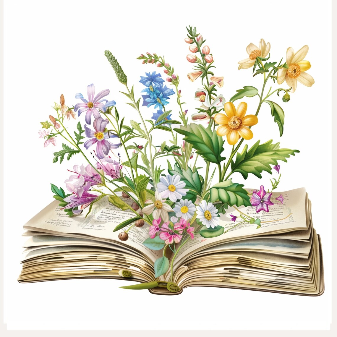 11 Opened Book Clipart, Flower Bouquets, Watercolor Book Illustration ...