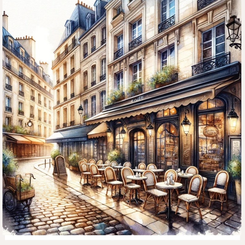11 Watercolor Cityscape & Cafe in Europe Street JPG Files for ...